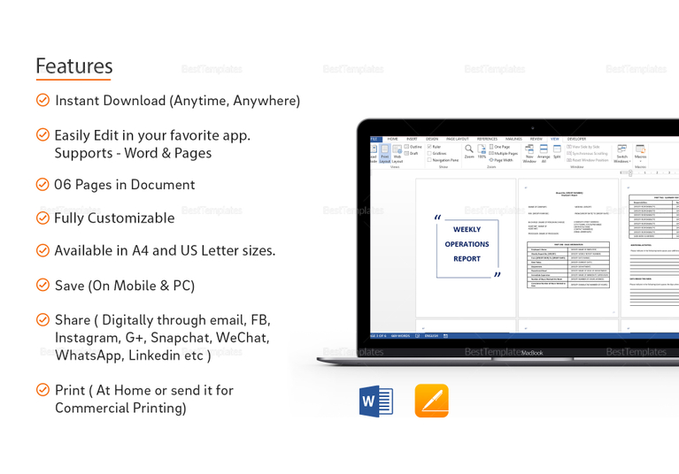 Weekly Operations Report Template in Word, Google Docs, Apple Pages