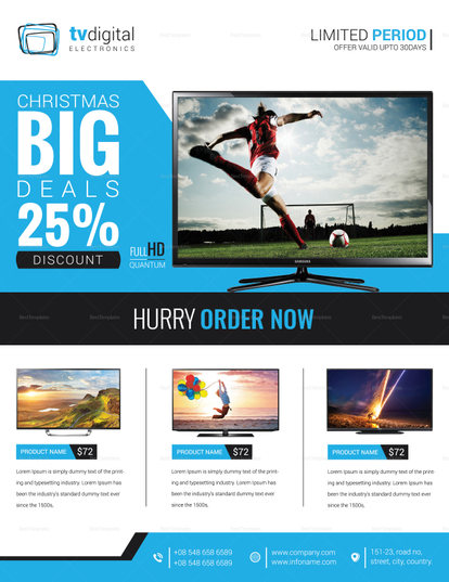Television Product Sale Flyer Design Template in Word, PSD, Publisher