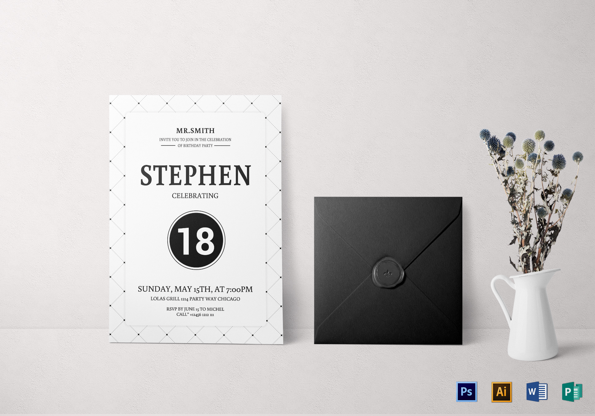 18th Birthday Party Invitation Design Template In Word PSD 