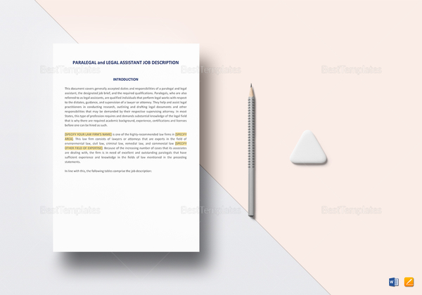 Paralegal and Legal Assistant Job Description Template in Word, Google ...