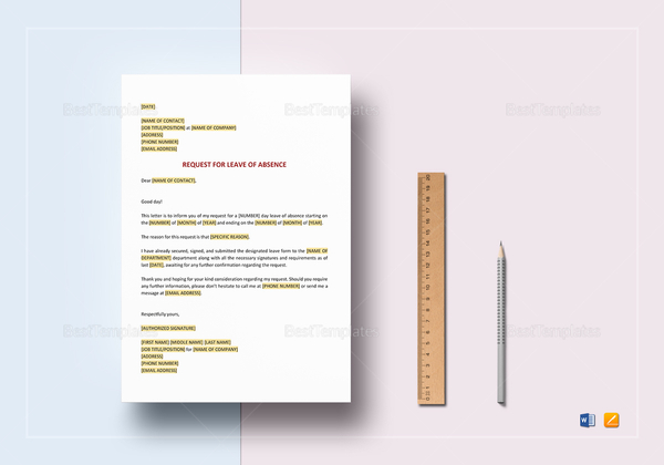 Request for Leave of Absence Template in Word, Google Docs, Apple Pages