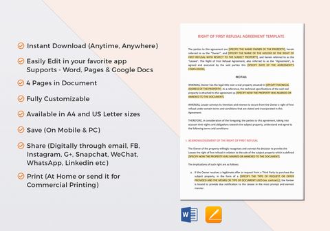 Right of First Refusal Agreement Template in Word, Google Docs, Apple Pages