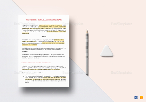 Right of First Refusal Agreement Template in Word, Google Docs, Apple Pages