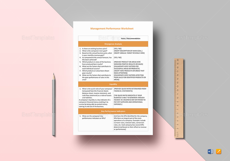 Worksheet on Evaluating Management Performance Template in Word, Google ...
