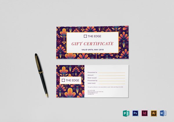 Gift Certificate Design Template in PSD, Word, Publisher, Illustrator ...