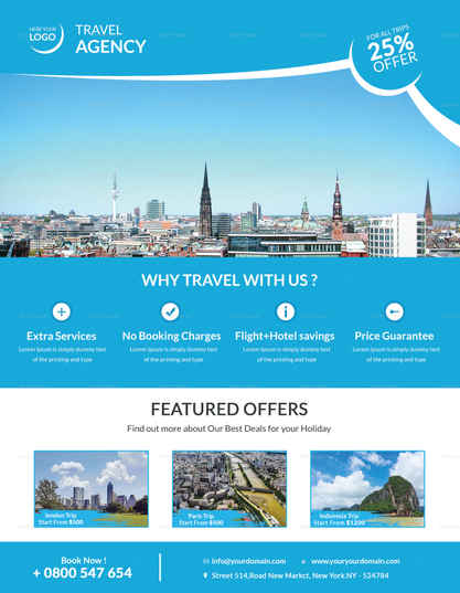 Corporate Travel Flyer Design Template in Word, PSD, Publisher