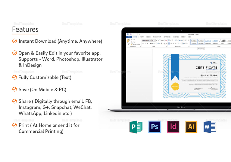 Internship Program Completion Certificate Design Template in PSD, Word ...