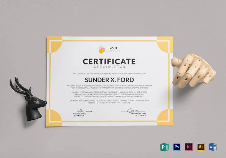Internship Certificate of Completion Design Template in PSD, Word ...