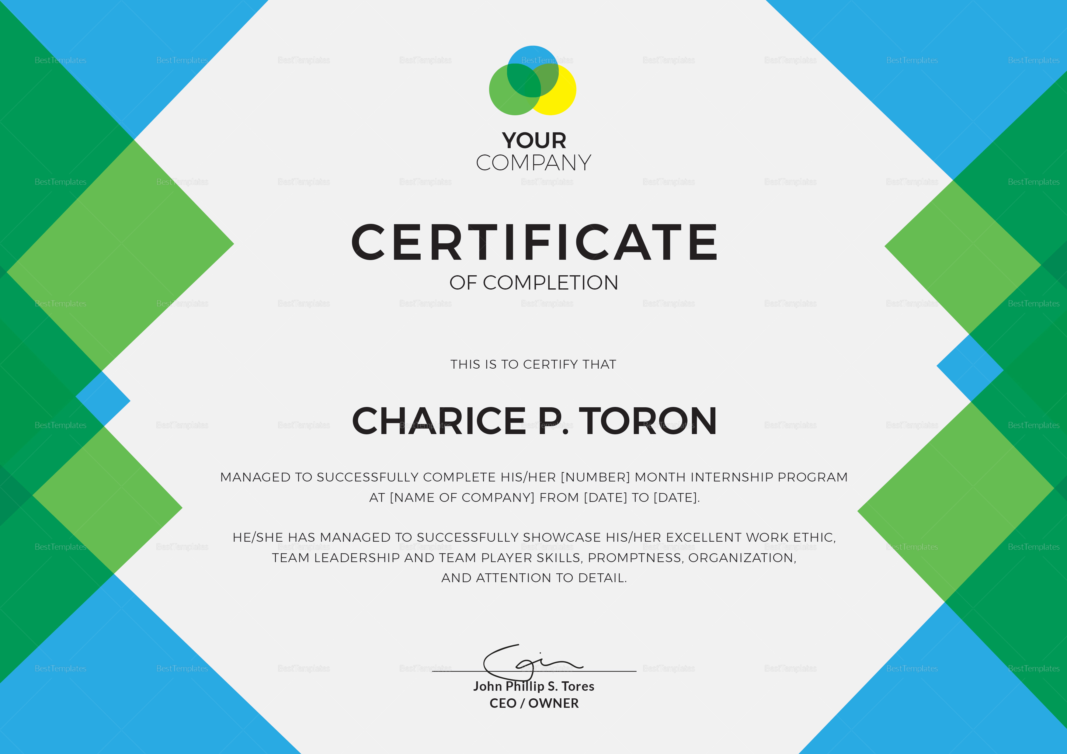 Internship Certificate Template