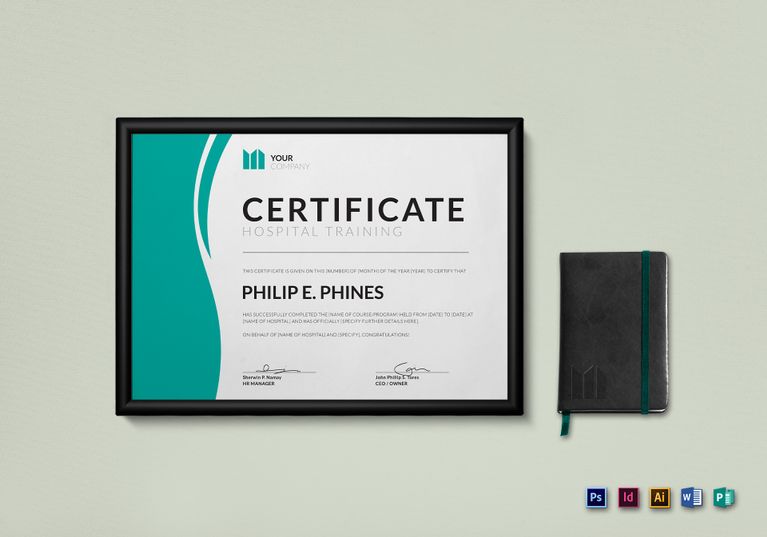 Hospital Training Certificate Design Template in PSD, Word, Publisher ...