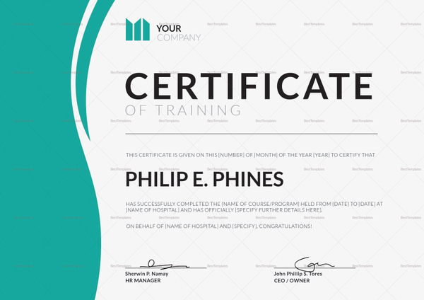 Hospital Training Certificate Design Template in PSD, Word, Publisher ...