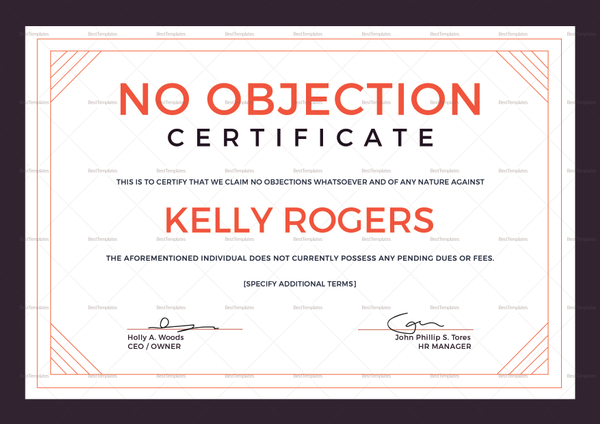 No Objection Certificate Design Template in PSD, Word, Publisher, Illustrator, InDesign