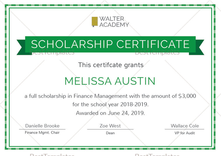 Scholarship Certificate Design Template in PSD, Word, Publisher ...