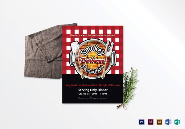 Smokey Barbecue Dinner Sale Flyer Design Template in PSD, Word ...