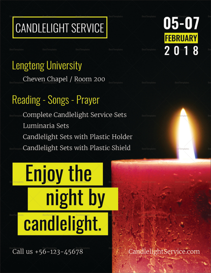Candlelight Service Flyer Design Template in PSD, Word, Publisher ...