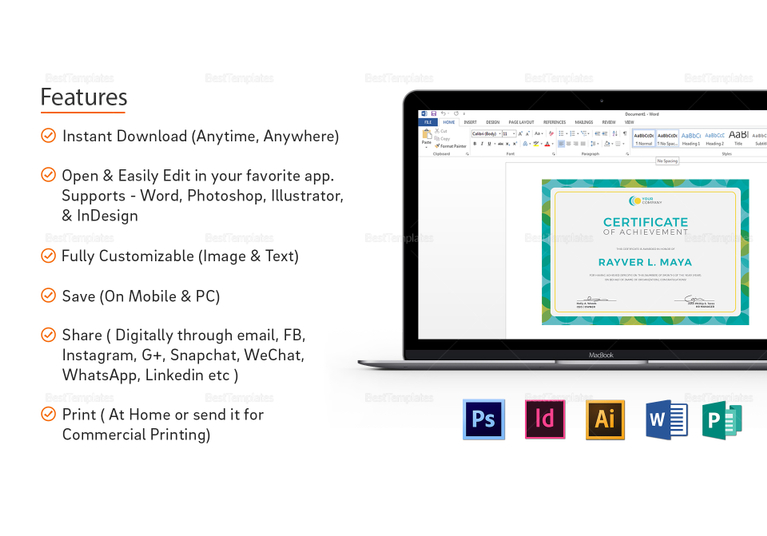 Blank Certificate Design Template in PSD, Word, Publisher, Illustrator ...