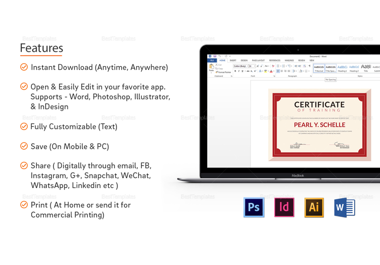 Training Certificate Design Template in PSD, Word, Publisher ...