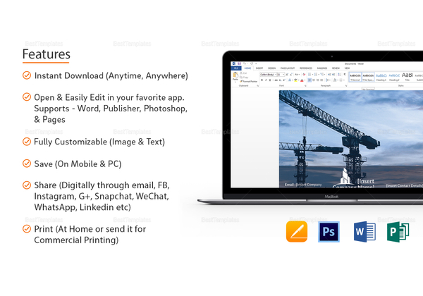 Construction Company Catalog Template in PSD, Word, Publisher, Apple Pages