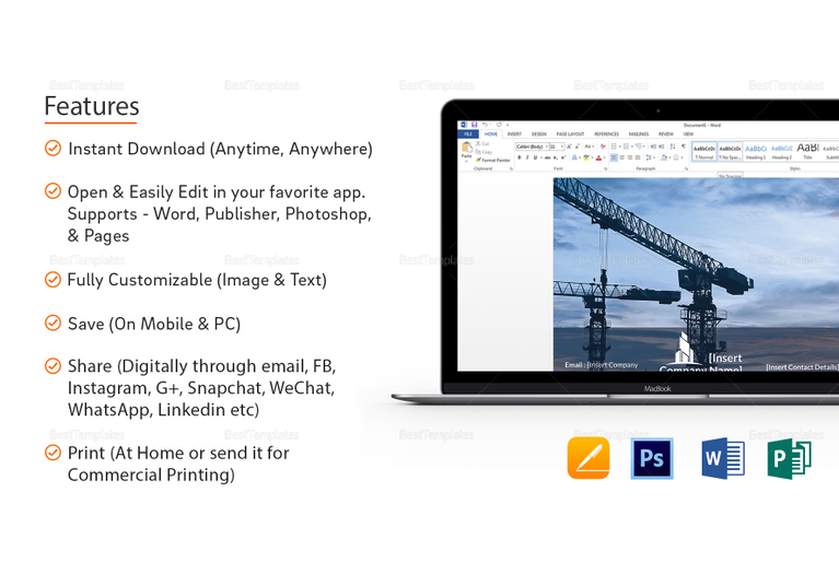 Construction Company Catalog Template in PSD, Word, Publisher, Apple Pages