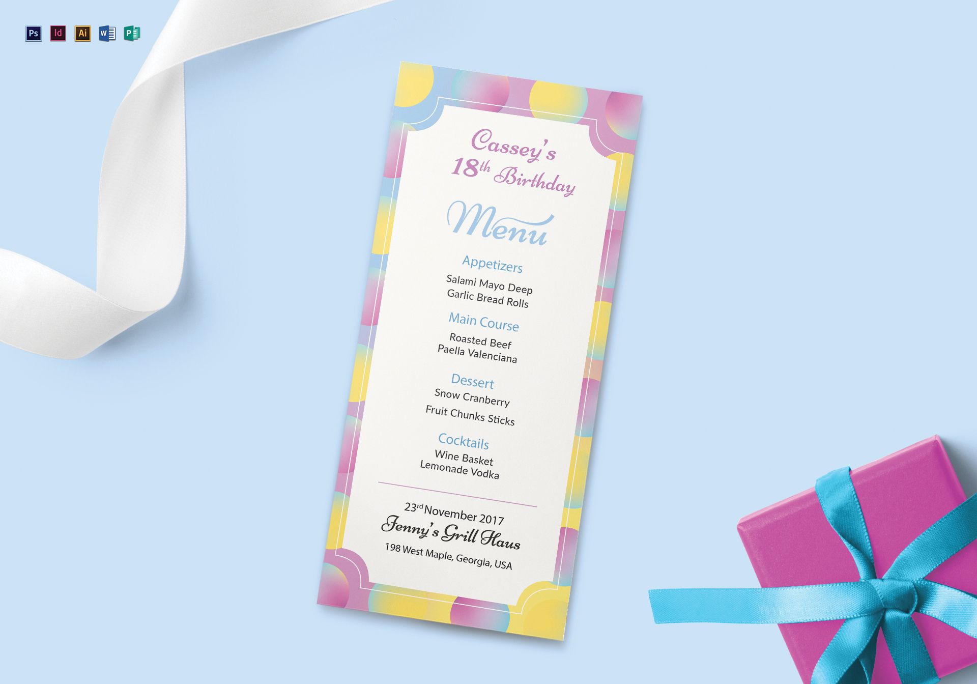 Birthday Dinner Menu Design Template In PSD Word Publisher 