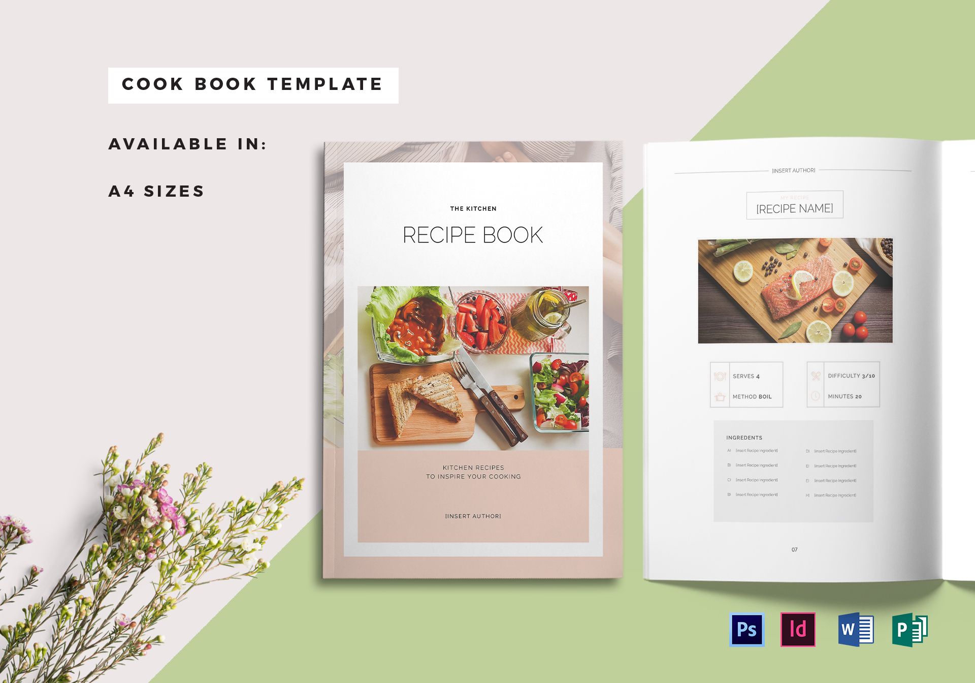 Recipe Book Cover Template In PSD Word Publisher InDesign