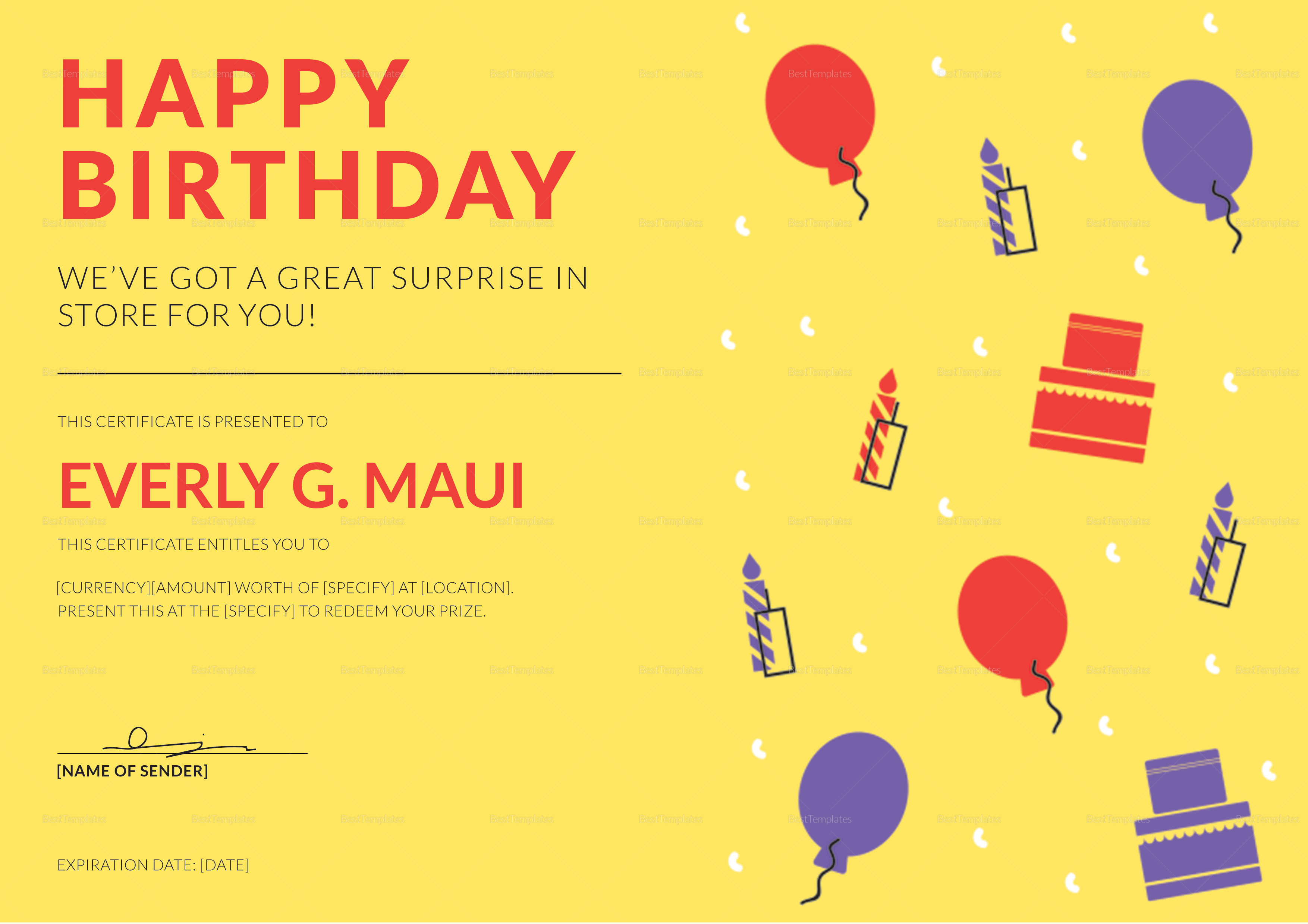 Birthday Certificate Template