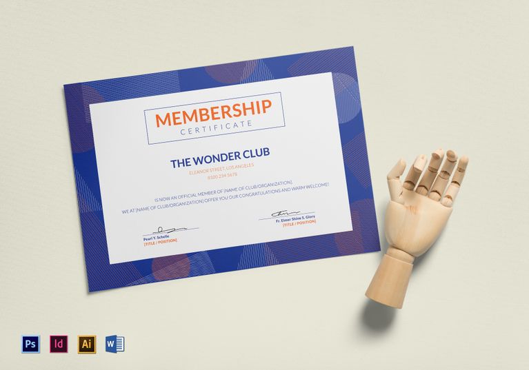 Club Membership Certificate Design Template in PSD, Word, Illustrator ...
