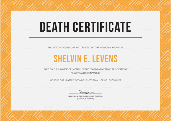 Death Certificate Design Template in PSD, Word, Illustrator, InDesign