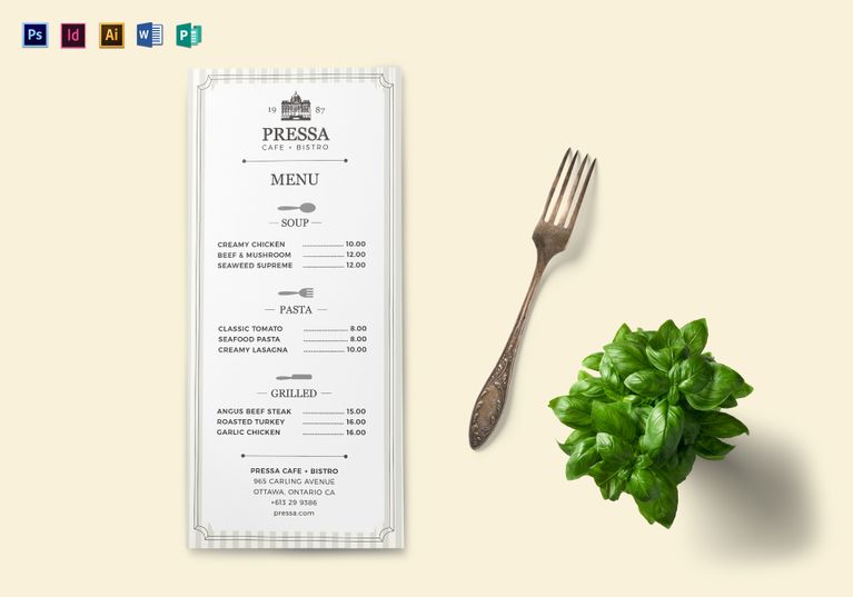 Classy Food Menu Design Template in PSD, Word, Publisher, Illustrator ...