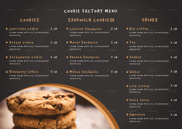 Cookie Shop Tri-Fold Menu Design Template in PSD, Word, Publisher ...
