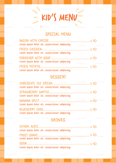 Kids Menu Design Template in PSD, Word, Publisher, Illustrator, InDesign