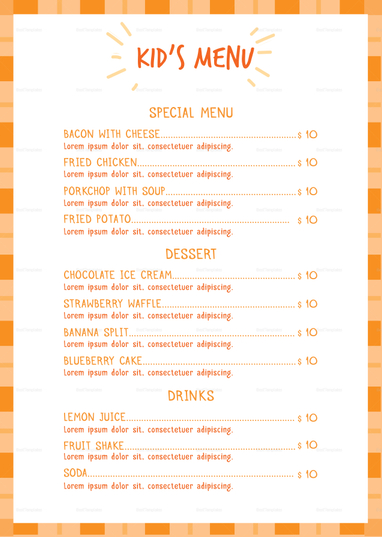 Kids Menu Design Template in PSD, Word, Publisher, Illustrator, InDesign