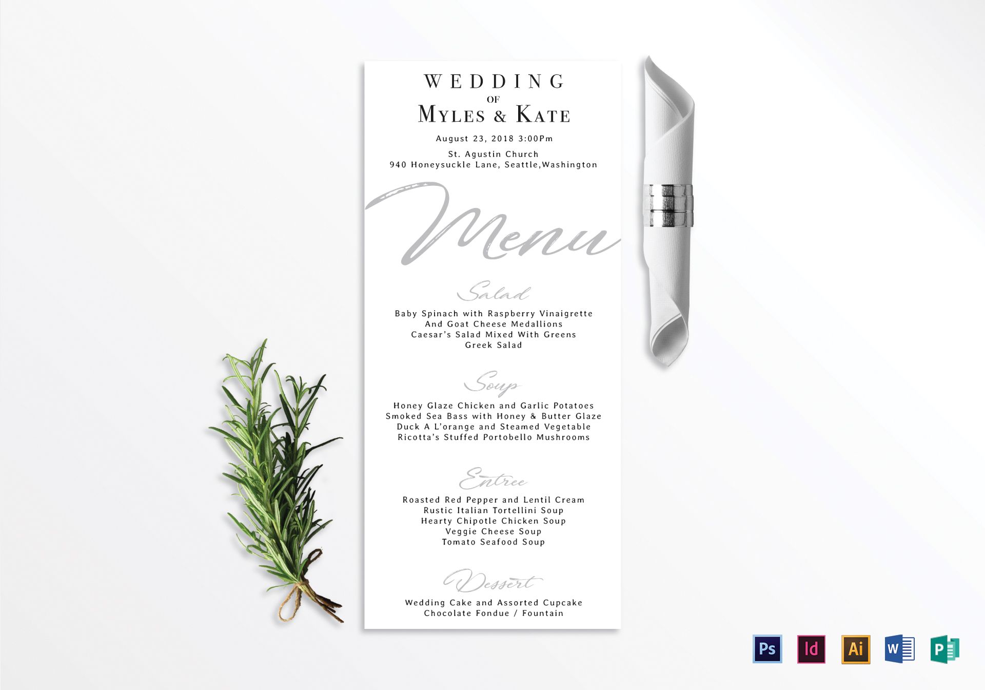 Wedding Menu Card Design Template In PSD Word Publisher Illustrator 
