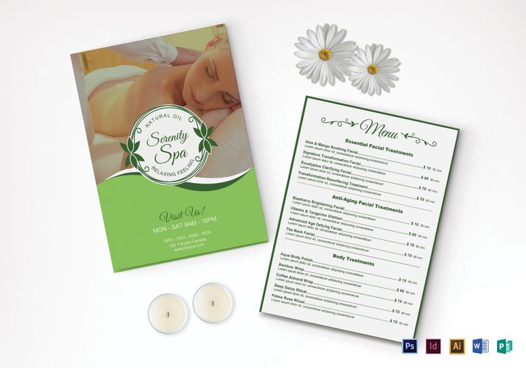 Spa Menu Design Template in PSD, Word, Publisher, Illustrator, InDesign