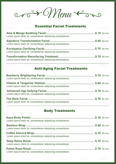 Spa Menu Design Template in PSD, Word, Publisher, Illustrator, InDesign