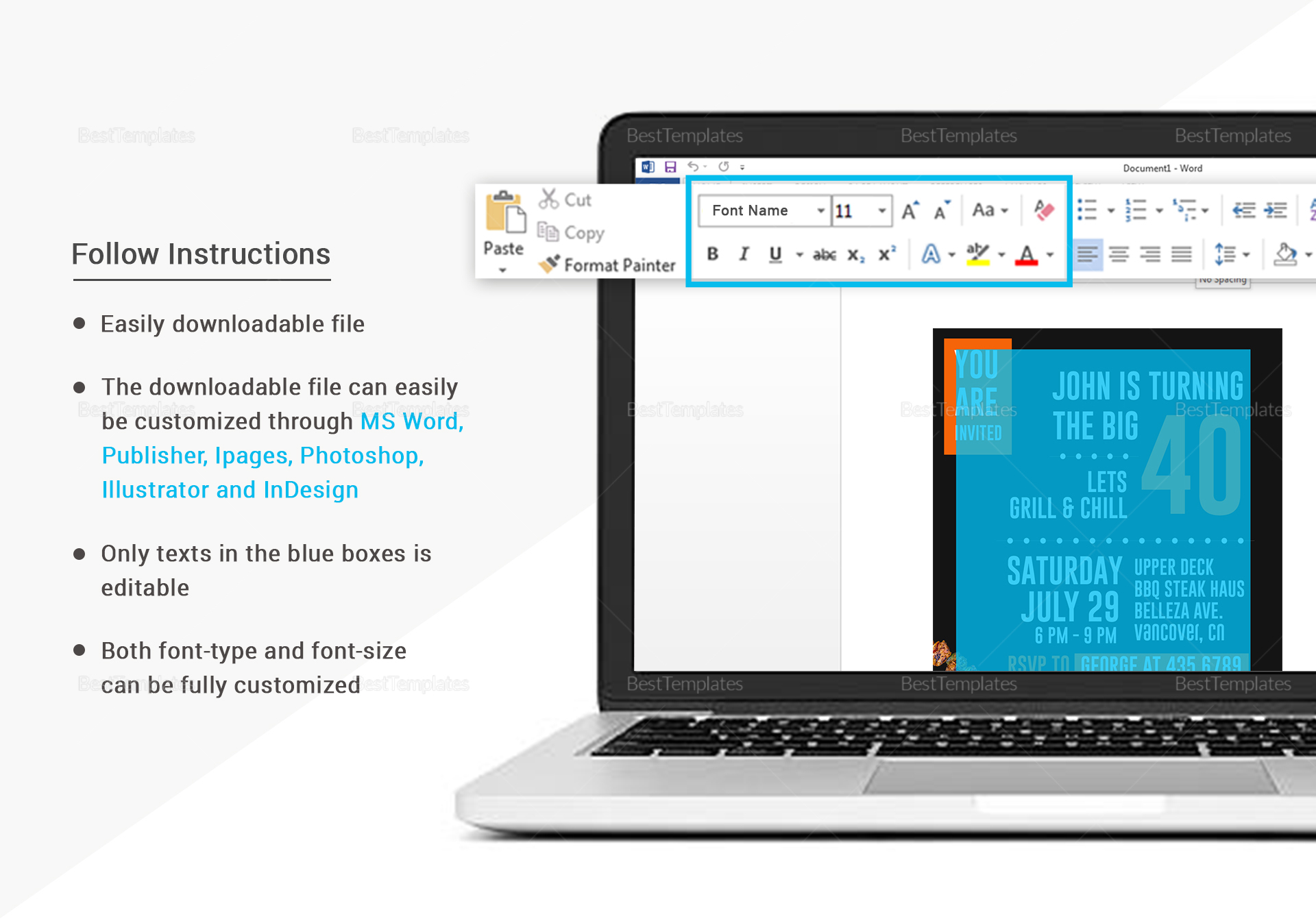 Birthday Steak and BBQ Invitation Design Template in PSD, Word ...