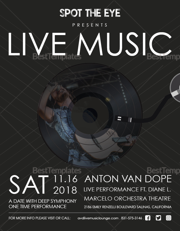 Live Music Flyer Design Template In PSD Word Publisher Illustrator 