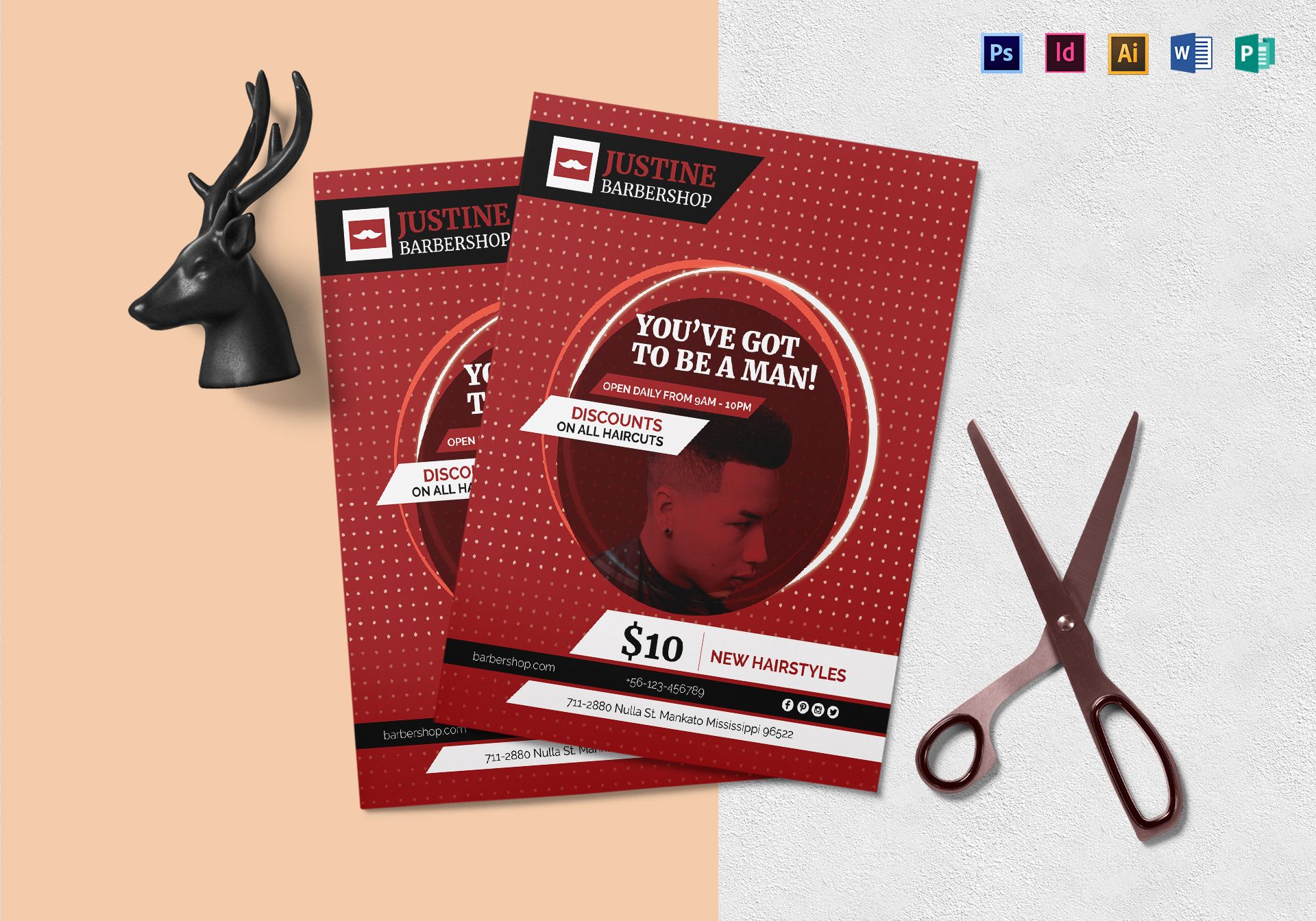 Modern Barbershop Flyer Design Template In PSD Word Publisher 