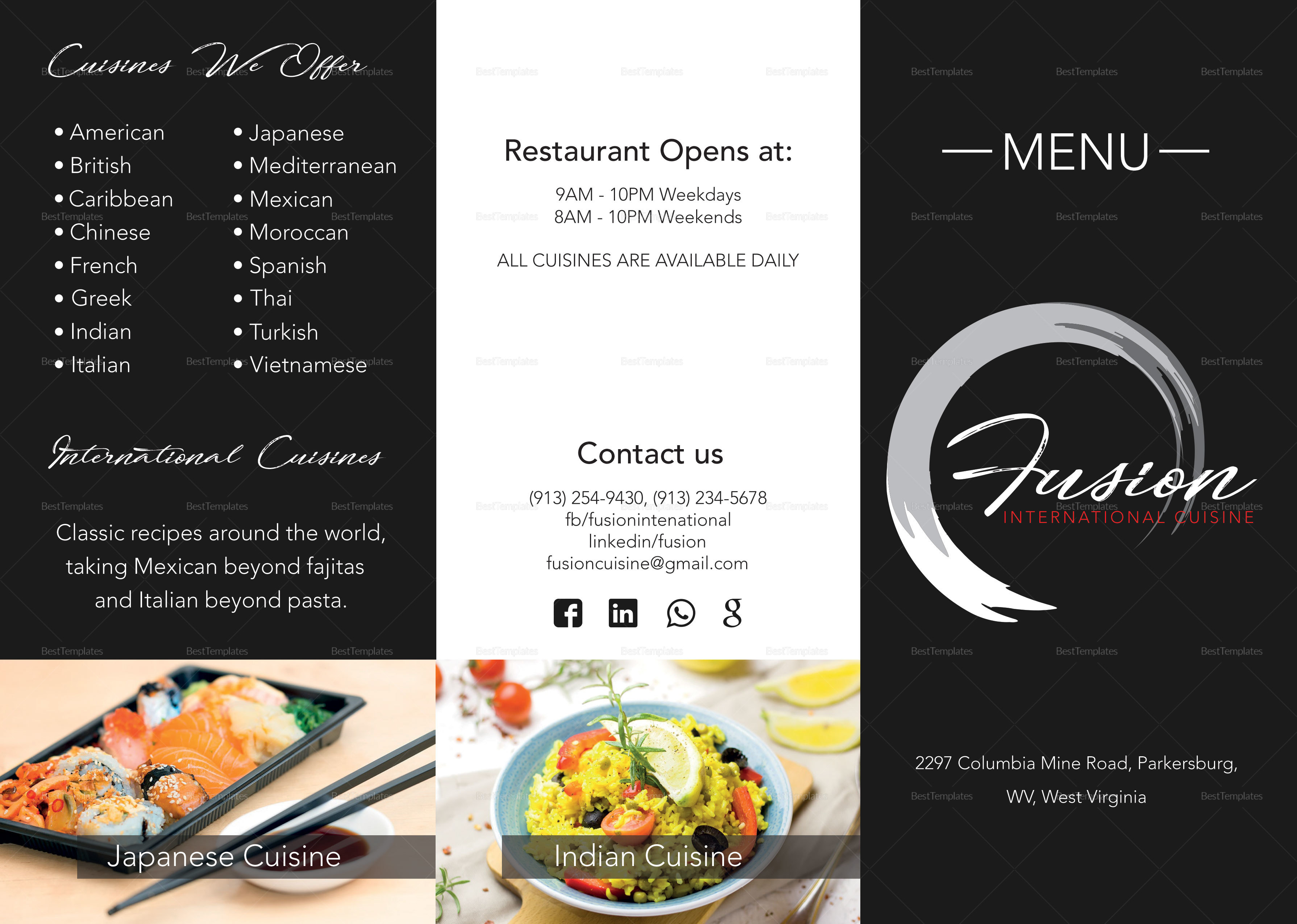 Tri Fold Menu Template Free