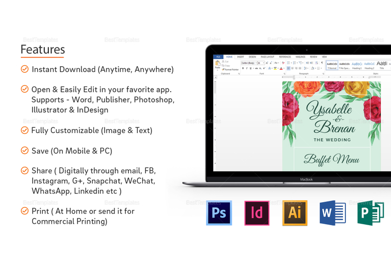 Wedding Buffet Menu Design Template in PSD, Word, Publisher ...