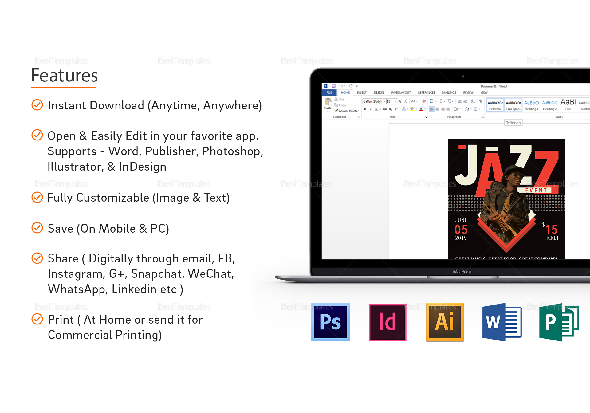 Jazz Event Flyer Design Template in PSD, Word, Publisher, Illustrator ...