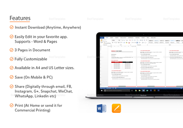 Product Fact Sheet Template in Word, Google Docs, Apple Pages