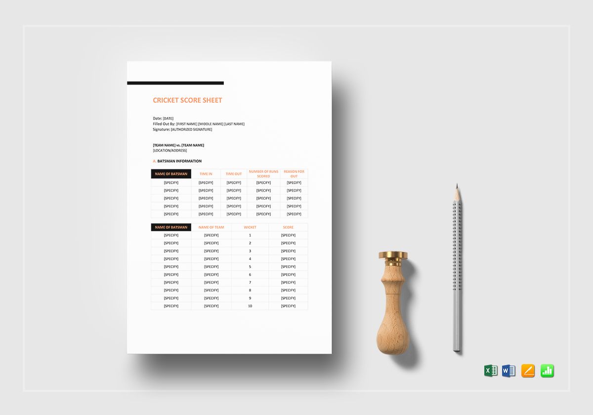 Cricket Score Sheet Template In Word Excel Apple Pages Numbers Cricket Score Sheet Template In Word Excel Apple Pages Numbers