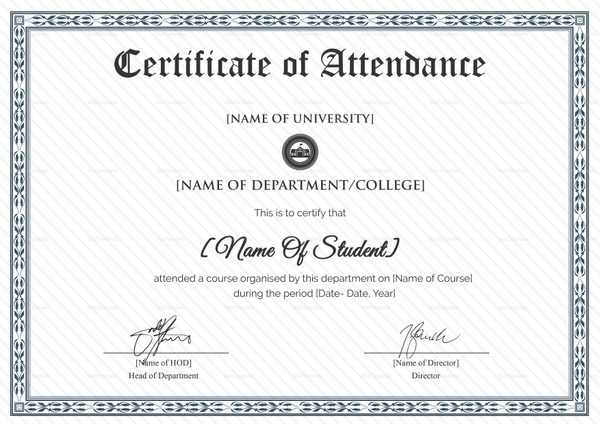 College students Attendance Certificate Design Template in PSD, Word