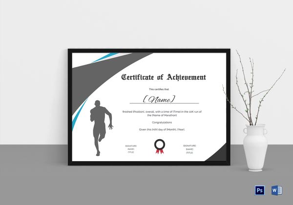 Achievement Certificate for Running Template in PSD, Word