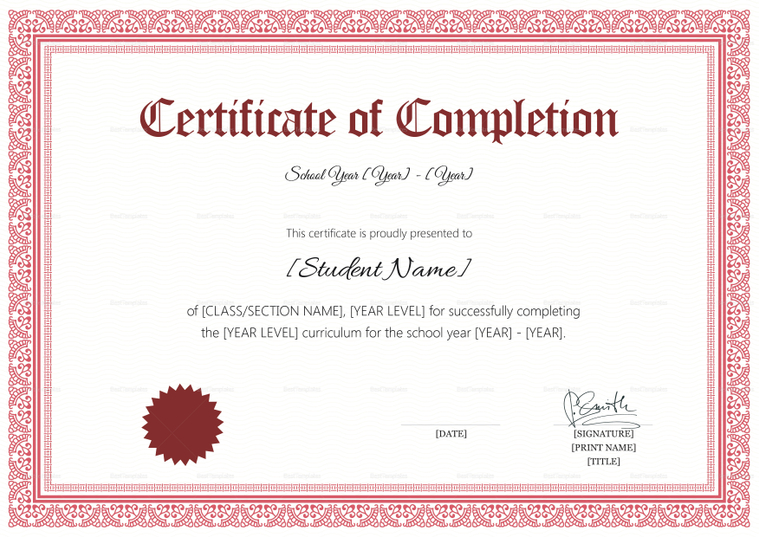 School Completion Certificate Design Template In PSD Word