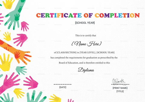 Certificate of Diploma Completion Design Template in PSD, Word