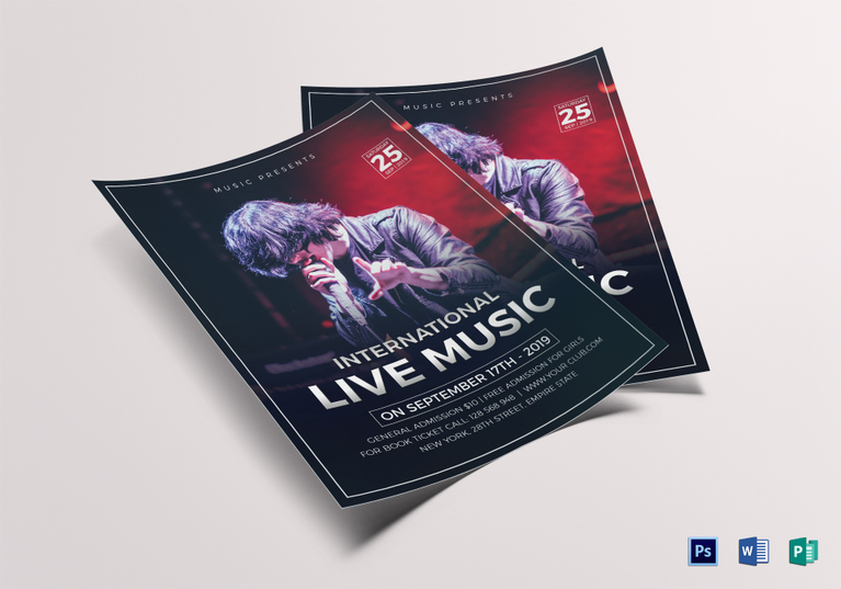 Live Music Concert Flyer Design Template in Word, PSD, Publisher