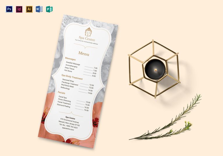 Spa Center Menu Design Template in PSD, Word, Publisher, Illustrator ...