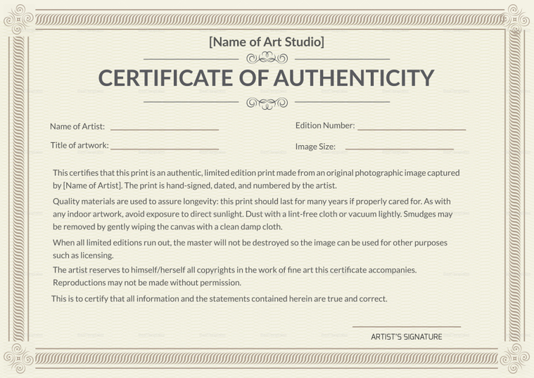 Printable Authenticity Certificate Design Template in PSD, Word
